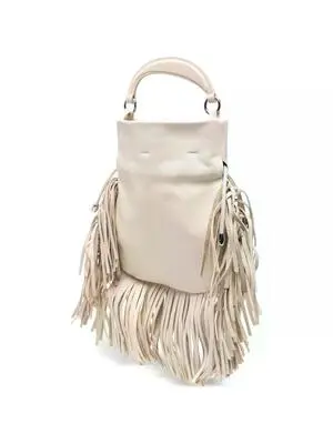 Orciani Fringe-detailed Drawstring Bucket Bag - Neutrals