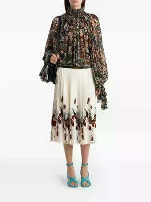 Khaite Anya Floral Pleated Twill Skirt - Neutrals