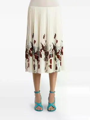 Khaite Anya Floral Pleated Twill Skirt - Neutrals
