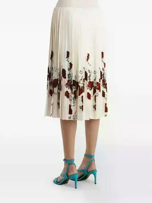 Khaite Anya Floral Pleated Twill Skirt - Neutrals