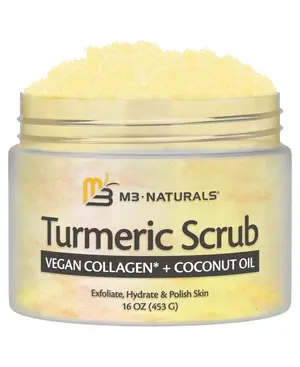 M3 NATURALS Exfoliating Body Scrub | Turmeric Body Scrub And Skin Exfoliator With Collagen And Coconut Oil | 12oz - Bright Yellow