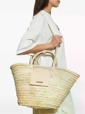 Jacquemus Soli Woven Raffia Tote Bag - Neutrals