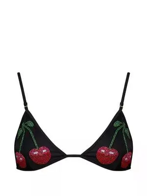 LESLIE AMON La Cerise Bead-embellished Bikini Top - Black