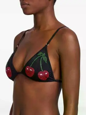 LESLIE AMON La Cerise Bead-embellished Bikini Top - Black