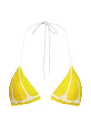 LESLIE AMON Lemon Slice Beaded Bikini Top - Yellow