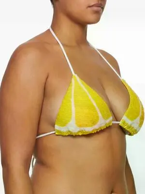 LESLIE AMON Lemon Slice Beaded Bikini Top - Yellow