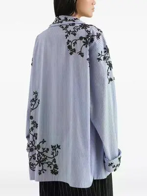 Dolce & Gabbana Cotton Shirt With Floral Embroidery - Blue