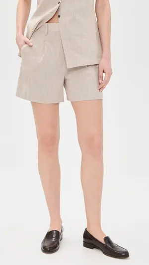 Theory Striped Pleated Shorts - Cognac Multi