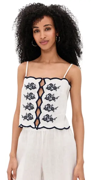 Cami Nyc Nazare Embroidered Linen Camisole - Macadamia