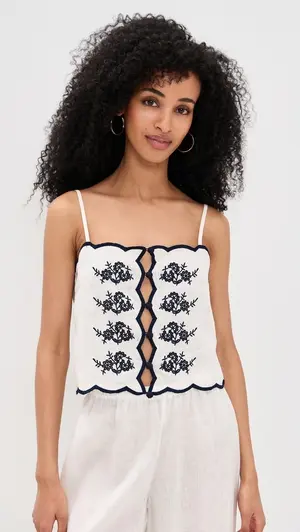 Cami Nyc Nazare Embroidered Linen Camisole