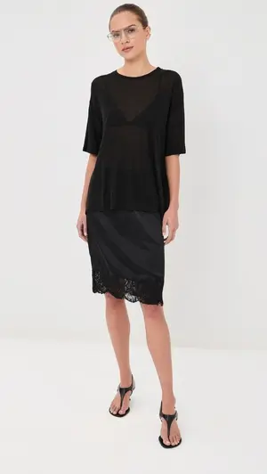 Co Lace Trim Silk Slip Skirt