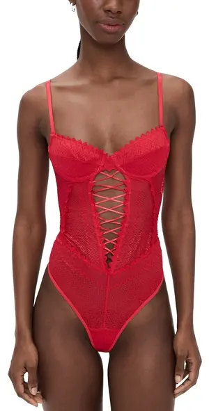 MUCCI Aryanna Thong Bodysuit With Lace-up Detail