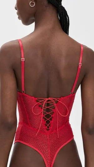 MUCCI Aryanna Thong Bodysuit With Lace-up Detail