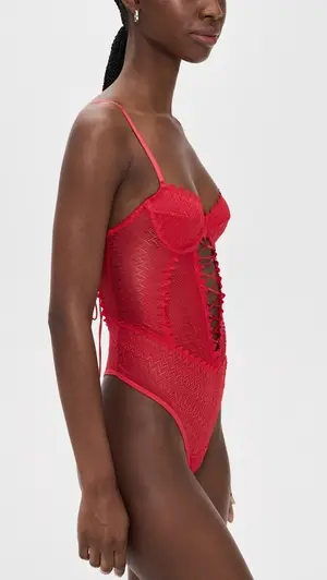 MUCCI Aryanna Thong Bodysuit With Lace-up Detail
