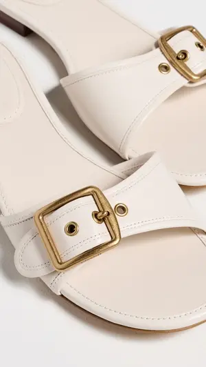 COACH Margot Leather Flat Sandals - Chalk
