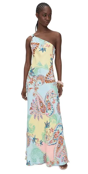Hemant & Nandita One Shoulder Paisley Print Maxi Dress