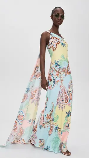 Hemant & Nandita One Shoulder Paisley Print Maxi Dress