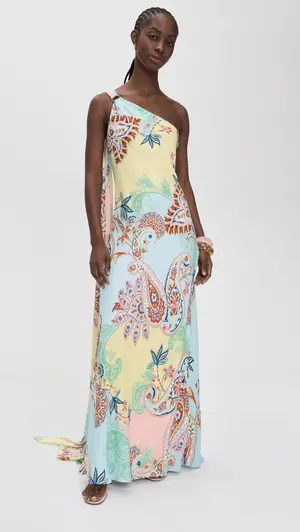 Hemant & Nandita One Shoulder Paisley Print Maxi Dress