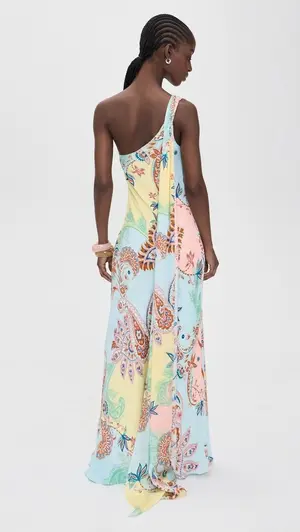 Hemant & Nandita One Shoulder Paisley Print Maxi Dress