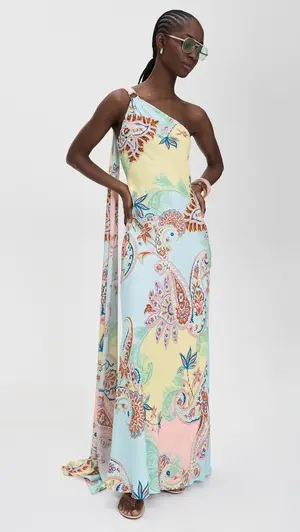 Hemant & Nandita One Shoulder Paisley Print Maxi Dress
