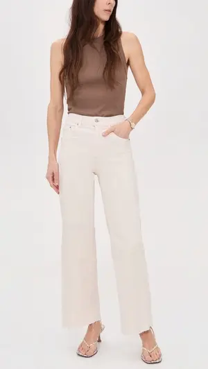 LE JEAN Petite Column Raw Hem Jeans - Bone