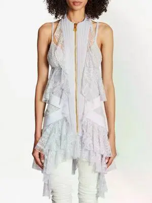 Balmain Lace-panelled Ruffle Mini Dress