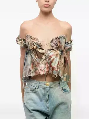 Balmain Printed Lace-up Top