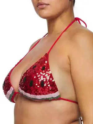 LESLIE AMON Watermelon Sequin-embellished Bikini Top