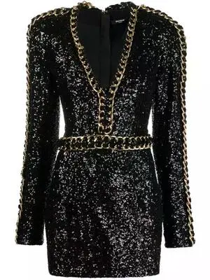 Balmain Chain-trim Sequin Dress
