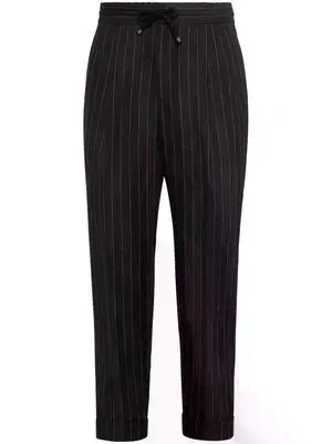 Brunello Cucinelli Striped Linen Trousers - Black