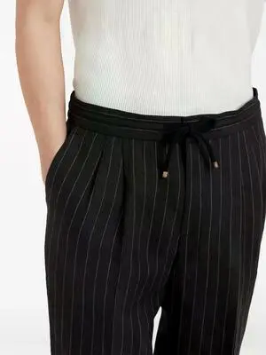 Brunello Cucinelli Striped Linen Trousers - Black