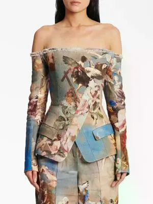 Balmain Printed Off-the-shoulder Jacket