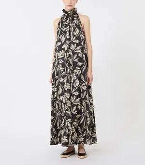 Max Mara Printed Silk Twill Maxi Dress - Black