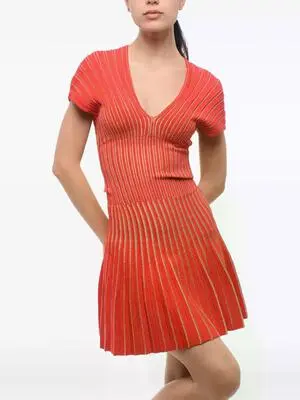 Balmain Pleated V-neck Dress - Red