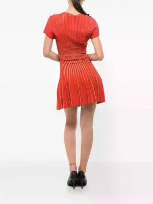 Balmain Pleated V-neck Dress - Red