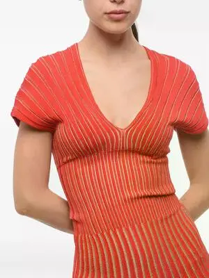 Balmain Pleated V-neck Dress - Red