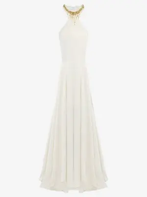 Alexander McQueen Evening Dress With Gold Leaf And Crystal Embroidery - Cream