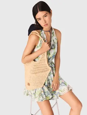 Maje Raffia Tote Bag With Crocheted Openwork