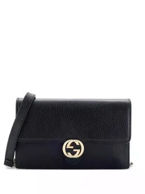 Gucci Interlocking Wallet On Chain Leather Crossbody Bag - Black