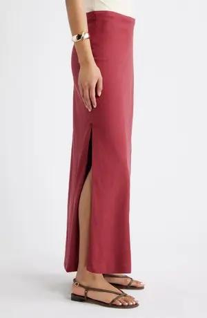 OPEN EDIT Linen Blend Column Maxi Skirt - Red Ruby