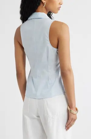 OPEN EDIT Twist Front Sleeveless Top - Blue Breeze