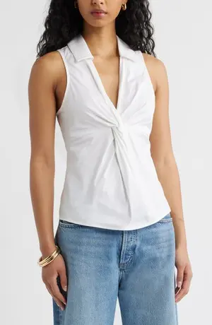OPEN EDIT Twist Front Sleeveless Top - White