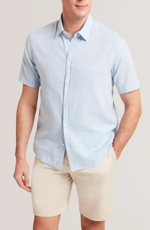 Ted Baker London Wryte Regular Fit Short Sleeve Slub Linen & Cotton Button-up Shirt - Light-blue