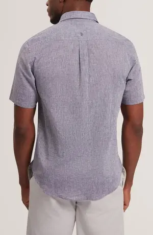 Ted Baker London Wryte Regular Fit Short Sleeve Slub Linen & Cotton Button-up Shirt - Navy