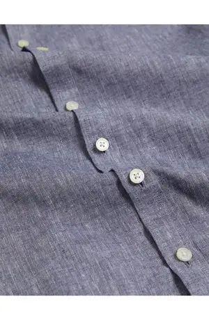Ted Baker London Wryte Regular Fit Short Sleeve Slub Linen & Cotton Button-up Shirt - Navy