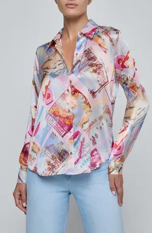 L'Agence Tyler Printed Silk Shirt - Multi Pink