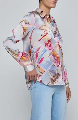 L'Agence Tyler Printed Silk Shirt - Multi Pink