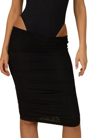 MONTCE Mesh Ruched Cover-up Skirt - Black Mesh