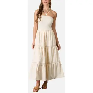 BLU PEPPER Strapless Mixed Media Midi Dress - Natural