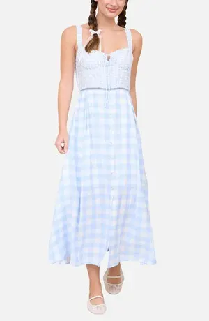 BLU PEPPER Checked Sleeveless Maxi Dress - Light Blue